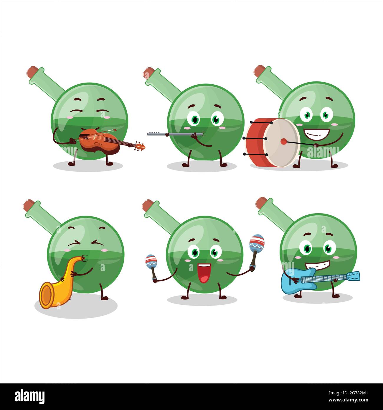 Cartoon character of green magic potion playing some musical ...