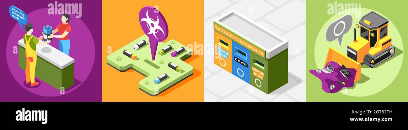 Electronic garbage isometric 4x1 design concept with square ...