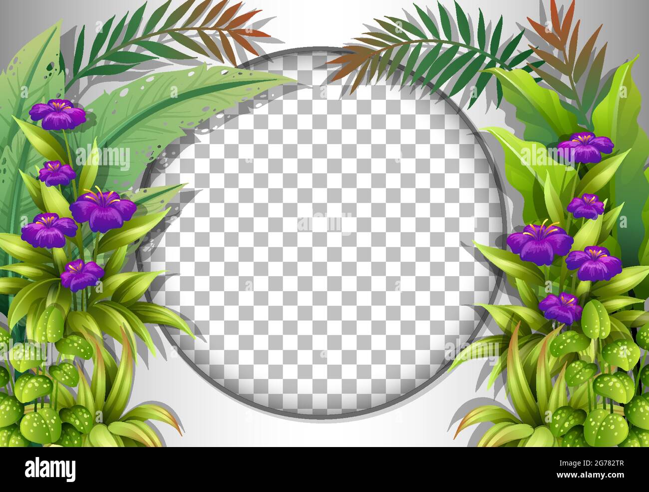 Round frame transparent with tropical flowers and leaves template ...