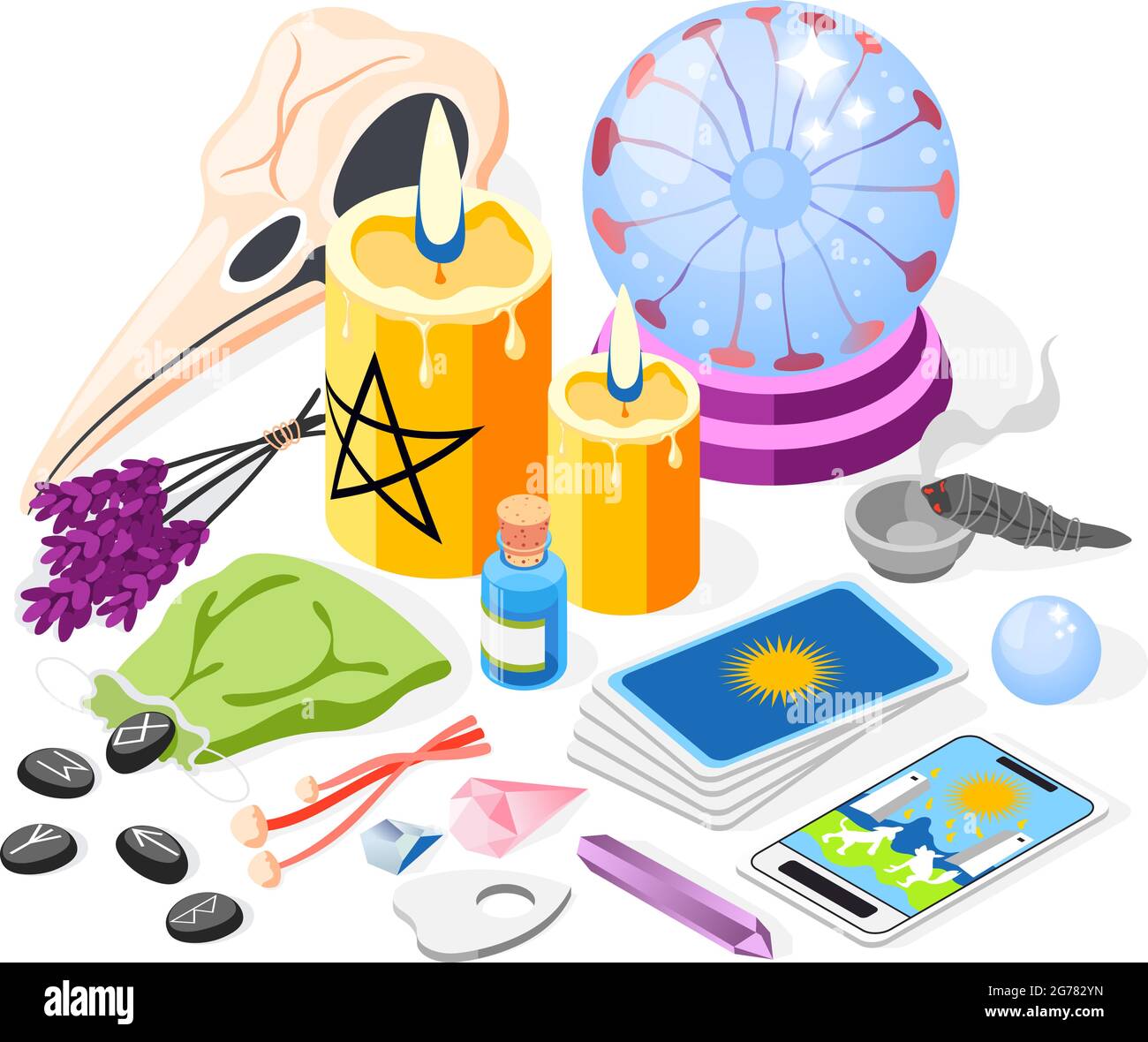 Magical services isometric background with images of fortunetelling ...