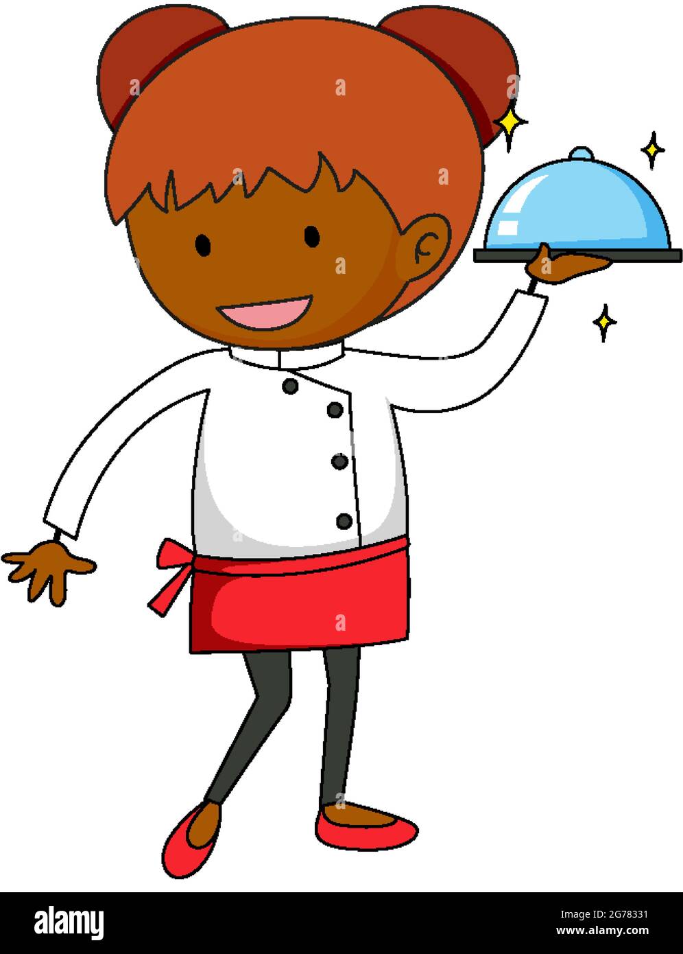 Little chef serving food cartoon character illustration Stock Vector ...