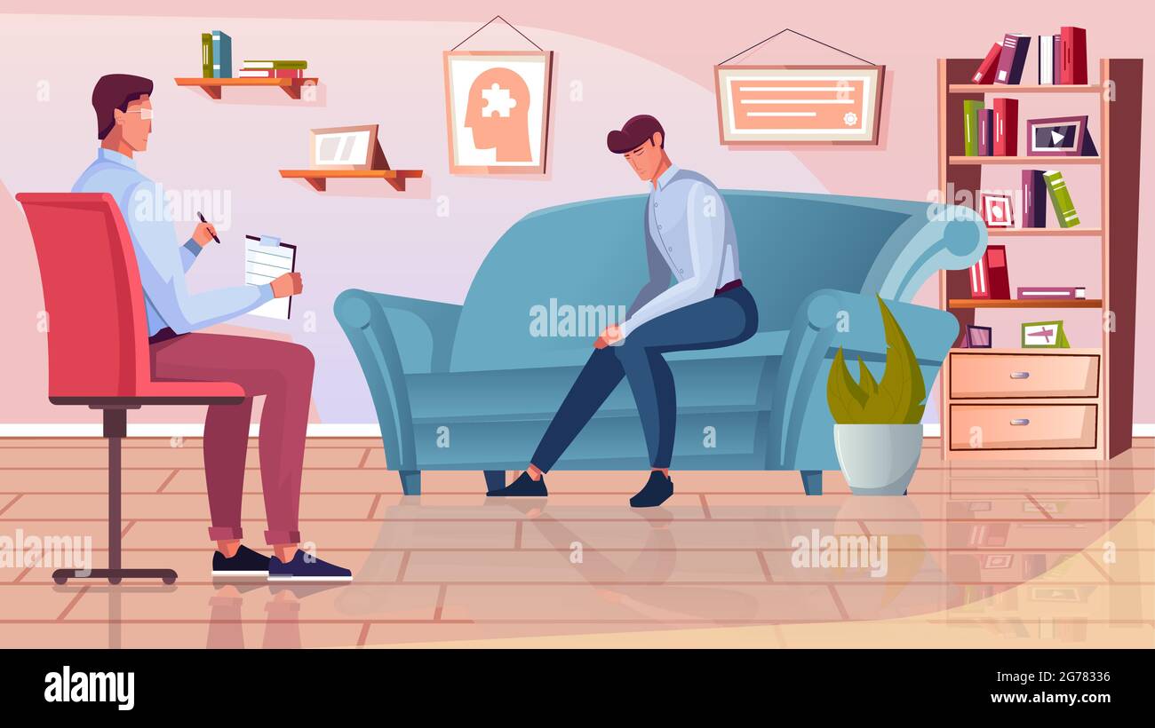 Psychologist reception background with treatment symbols flat vector ...