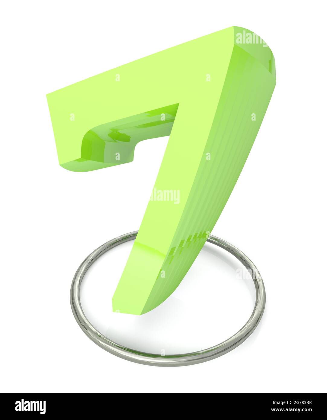 Number 7 green over metallic circle on white background - 3D rendering ...