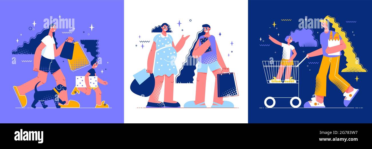 Shopping design concept with set of three square compositions with ...