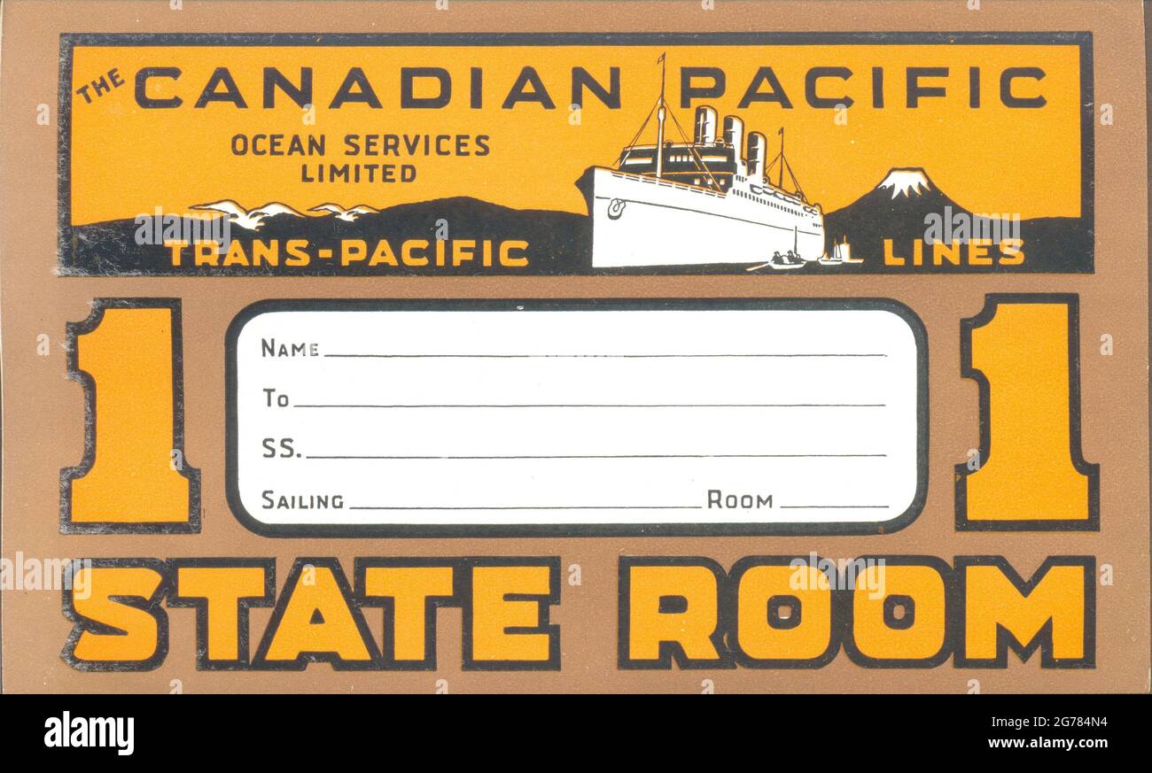 Luggage label for First Class State room on a Canadian Pacific liner ...