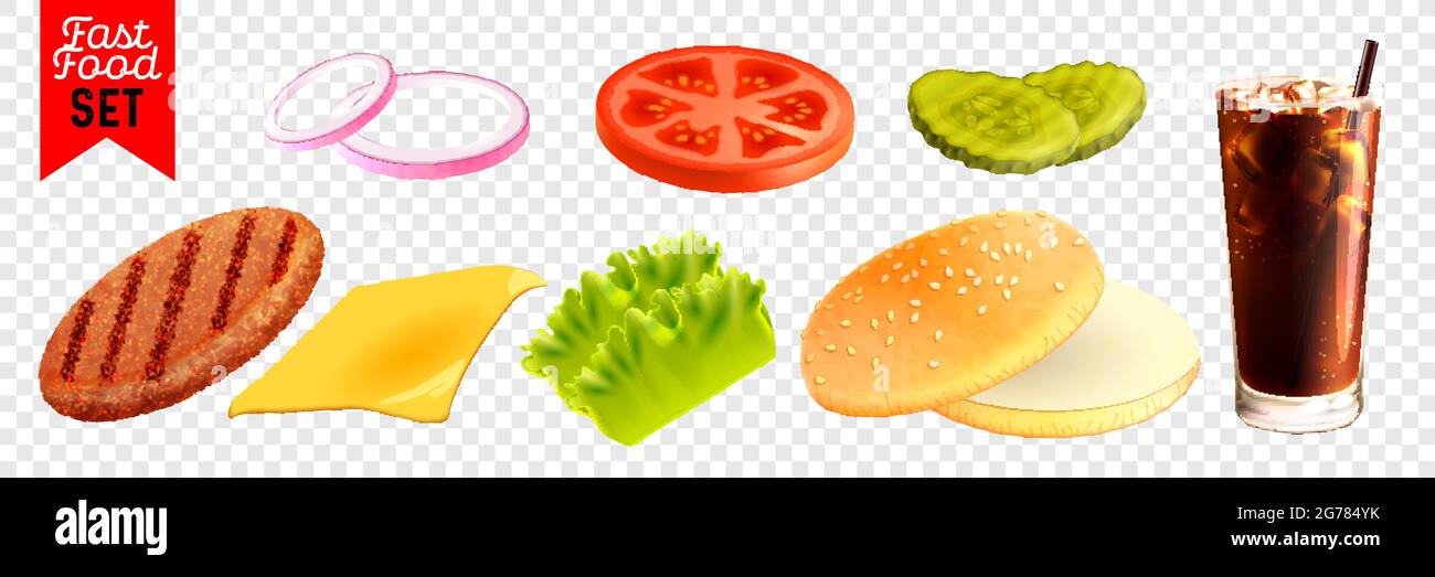 Fast food realistic set on transparent background isolated vector ...