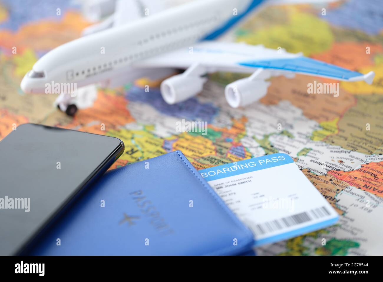 Airplane tickets passport map hi-res stock photography and images - Alamy