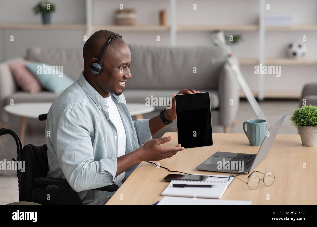 Businessman working from home. Digital presentation remotely and new ...