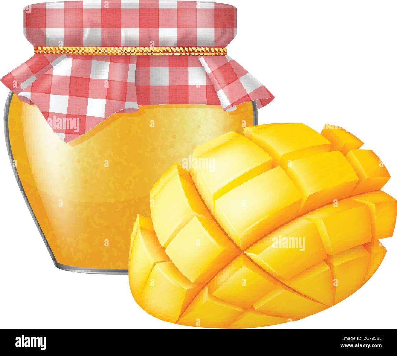 A glass jar of mango jam with half ripe mango. Photo-realistic vector ...