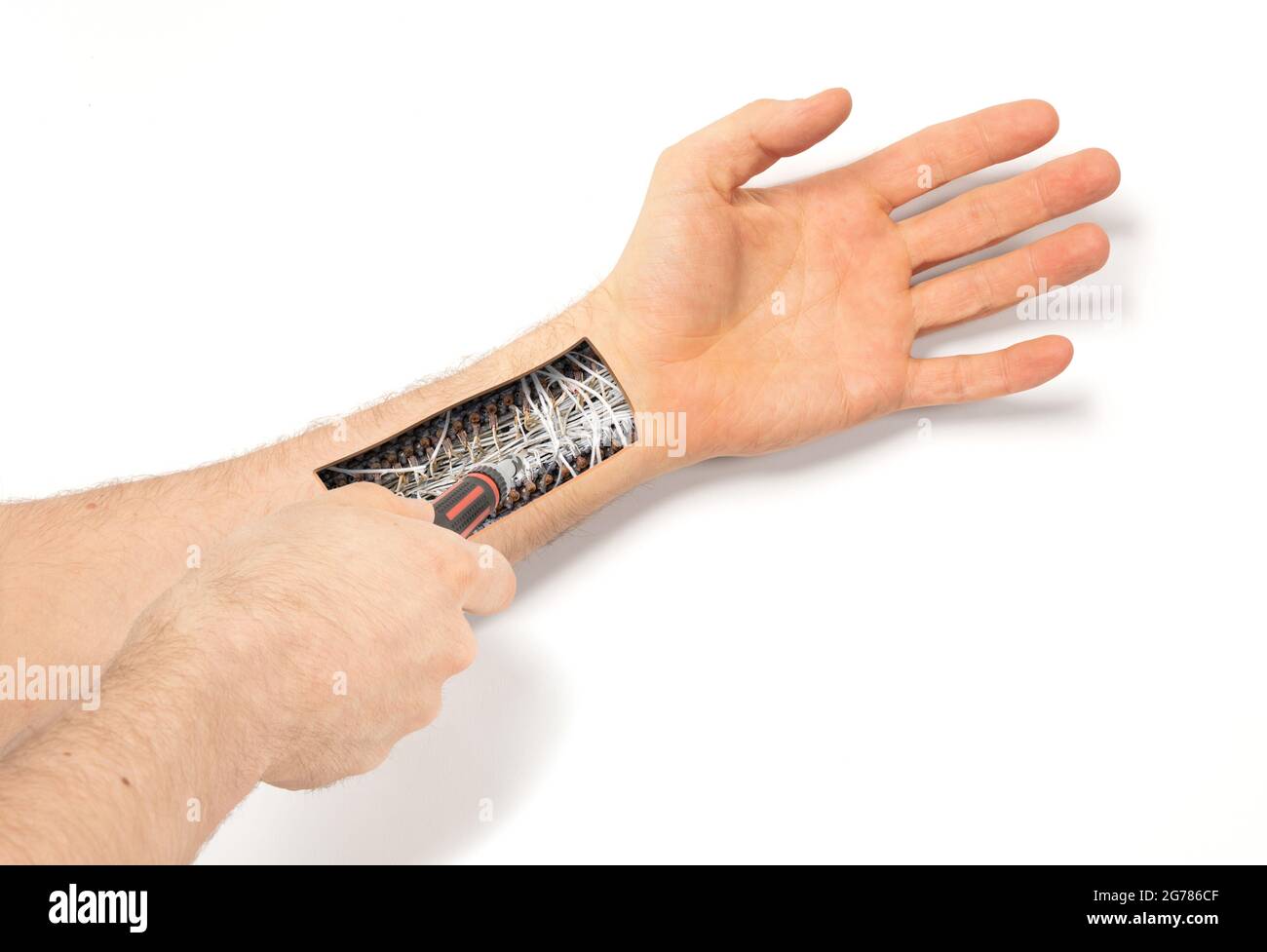 Robot hand inside human hand - Prosthesis concept, repairing, isolated ...