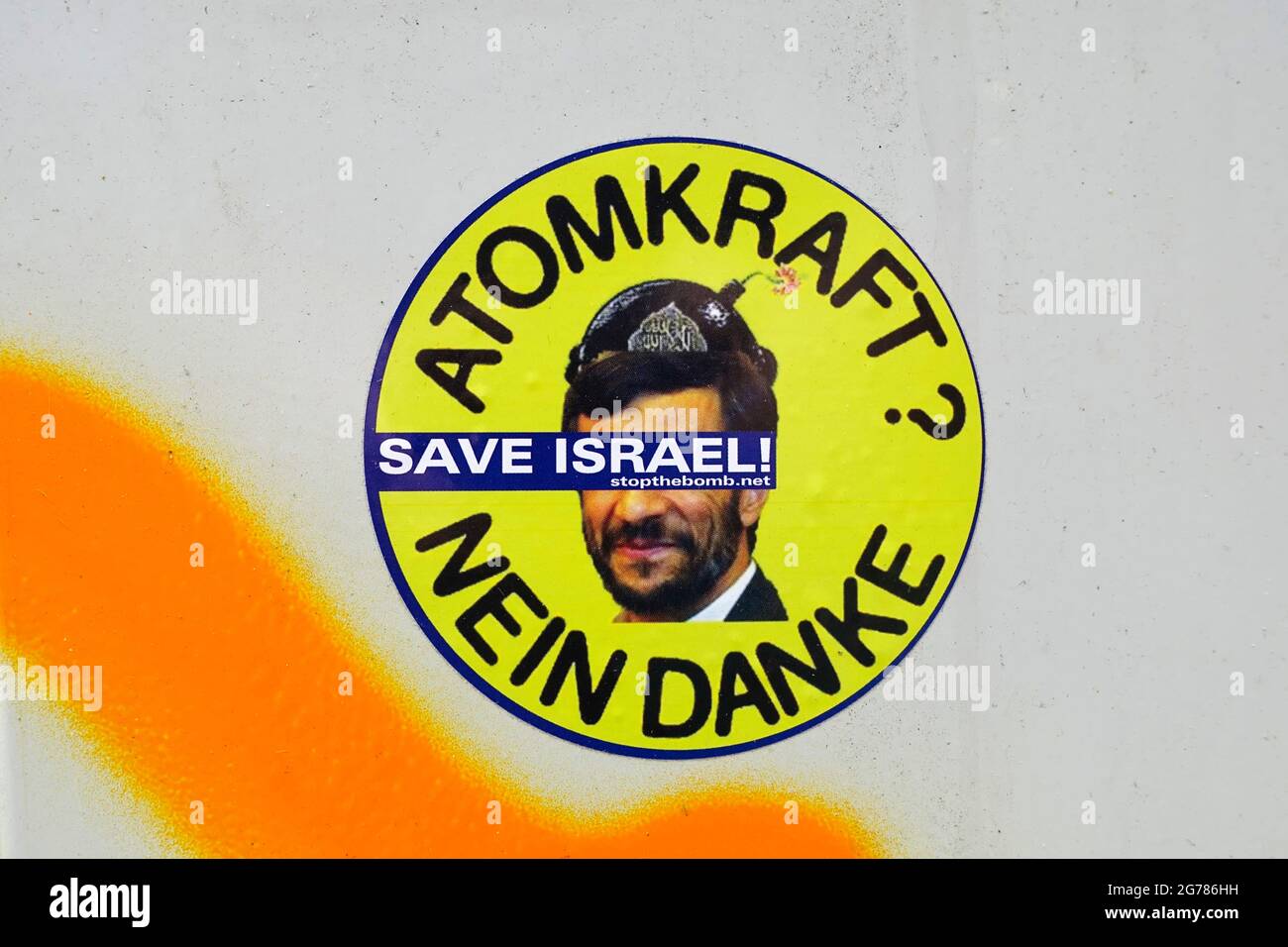 Sticker, Atomkraft, nein danke, save Israel, Berlin Germany Stock Photo ...