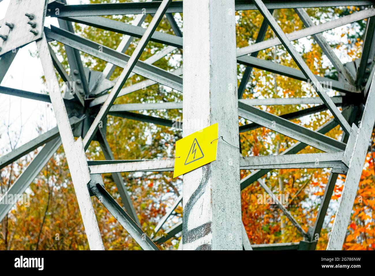 high voltage sign on a power pole Stock Photo - Alamy