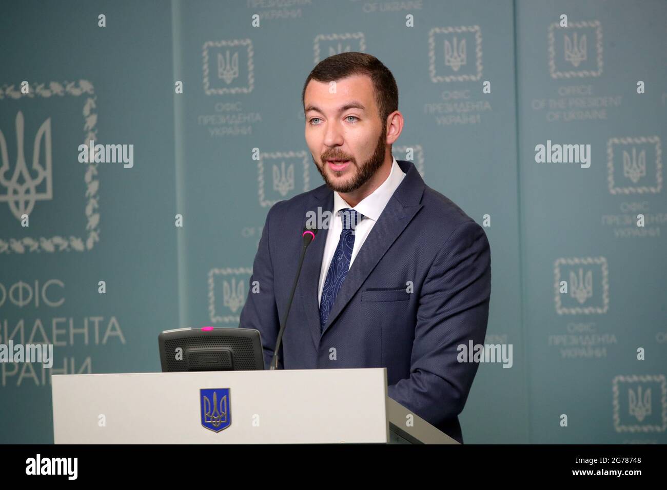 KYIV, UKRAINE - JULY 9, 2021 - Recently appointed press secretary of ...