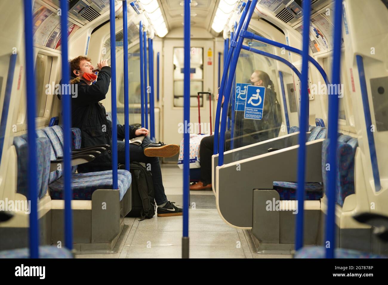 Passengers on a Northern line carriage in central London, at 08:43hrs ...