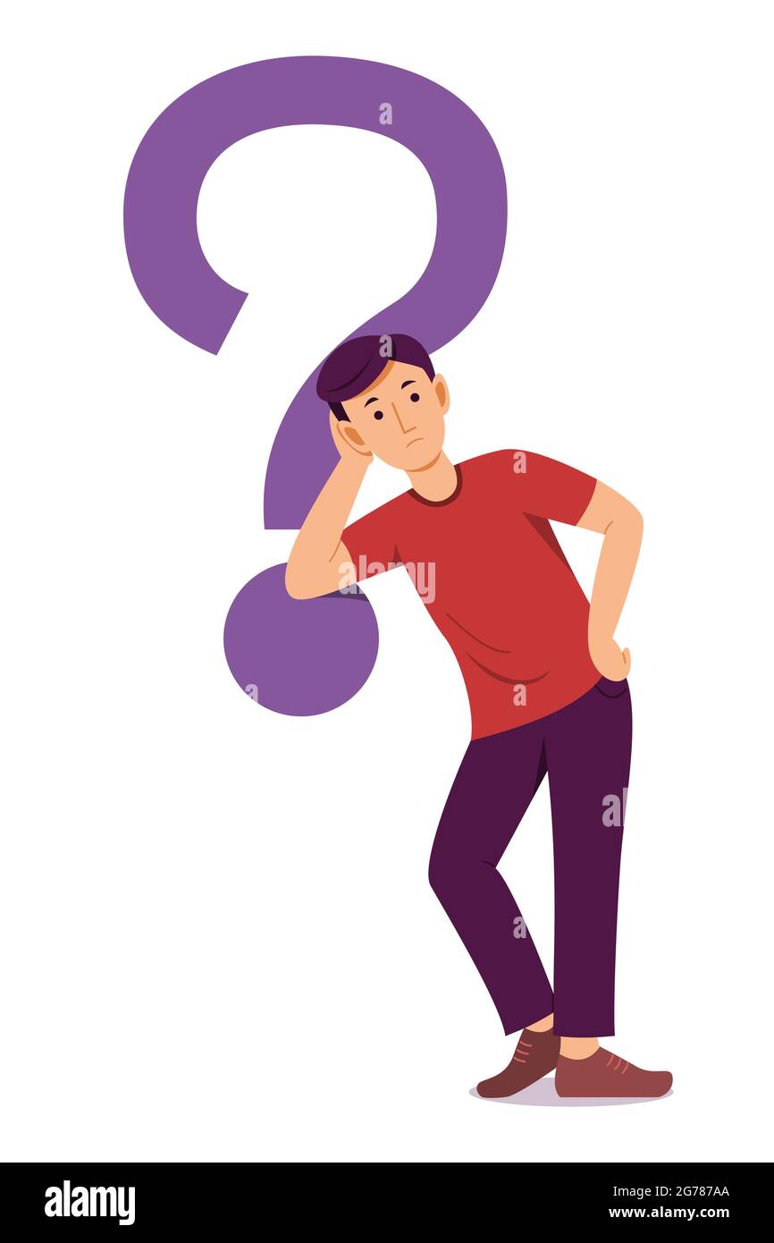 Man is Leaning Against a Big Question Mark Symbol While Think a ...