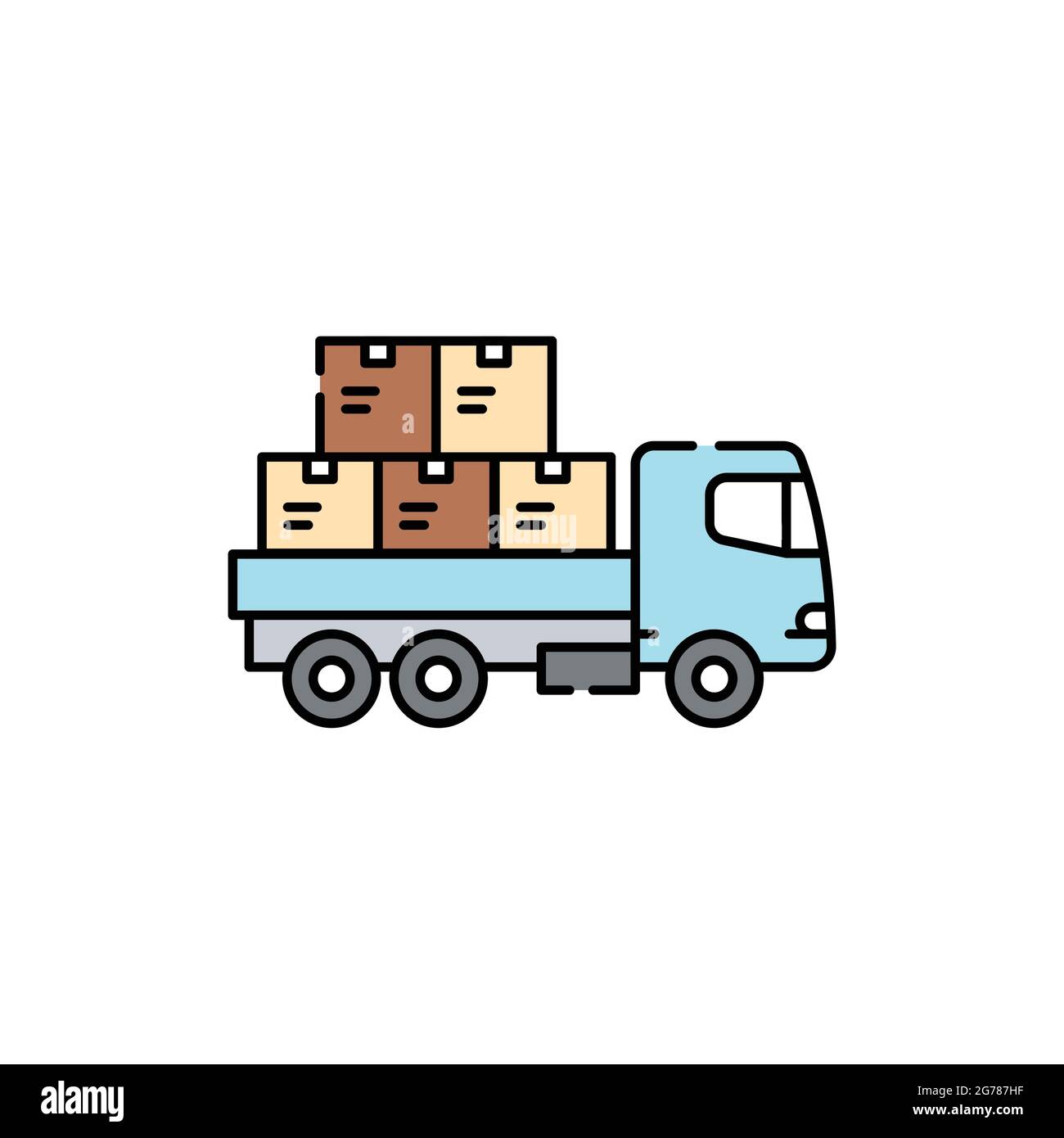 Cargo truck with goods olor line icon. Pictogram for web page, mobile ...