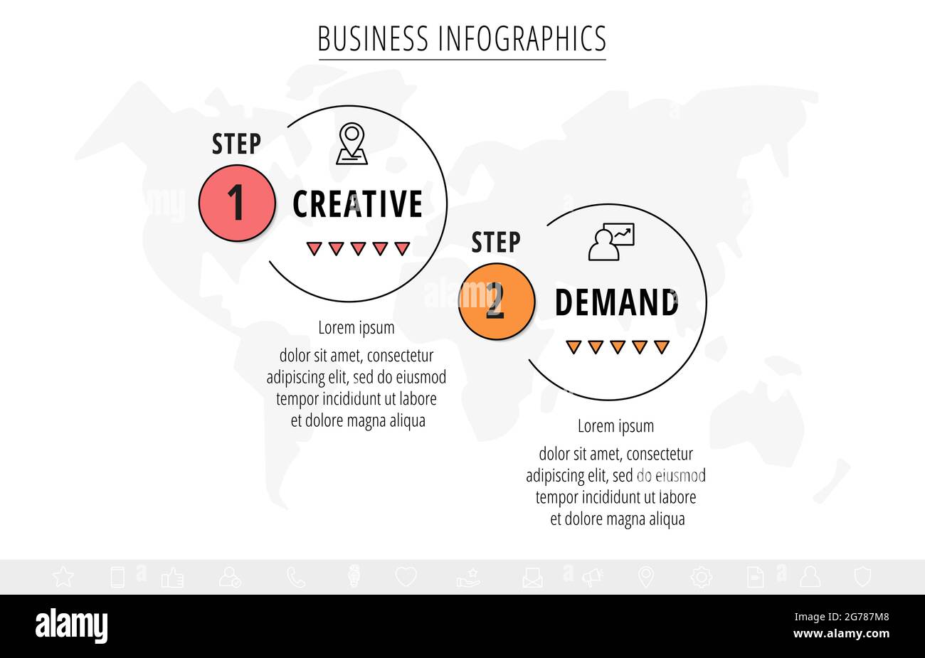 Vector minimal line infographics with circles. Business concept 2 steps by step for diagram ...