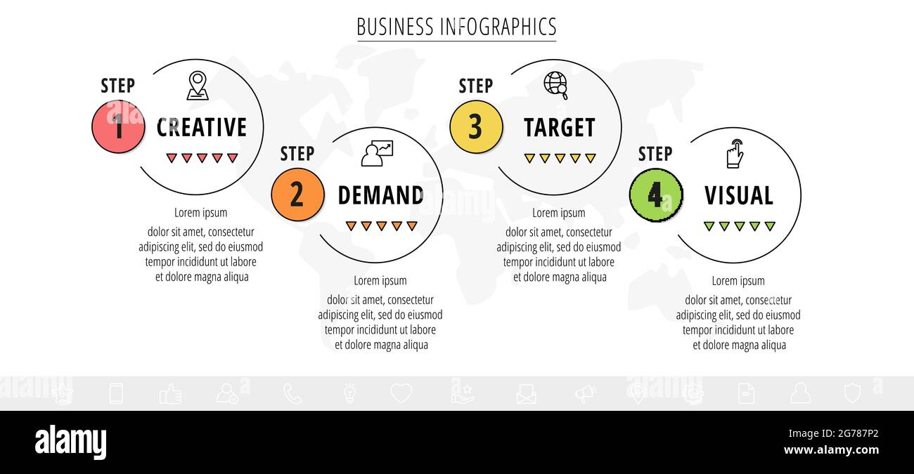 Vector minimal line infographics with circles. Business concept 4 steps ...