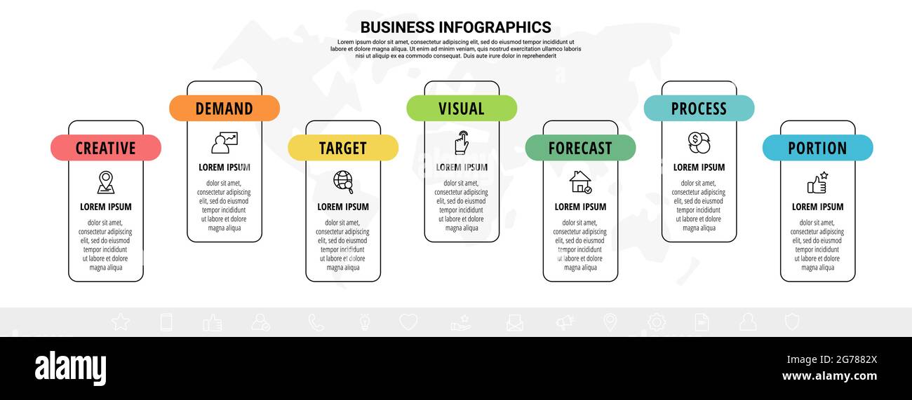 Seven line rectangular elements in horizontal row. Vector modern ...
