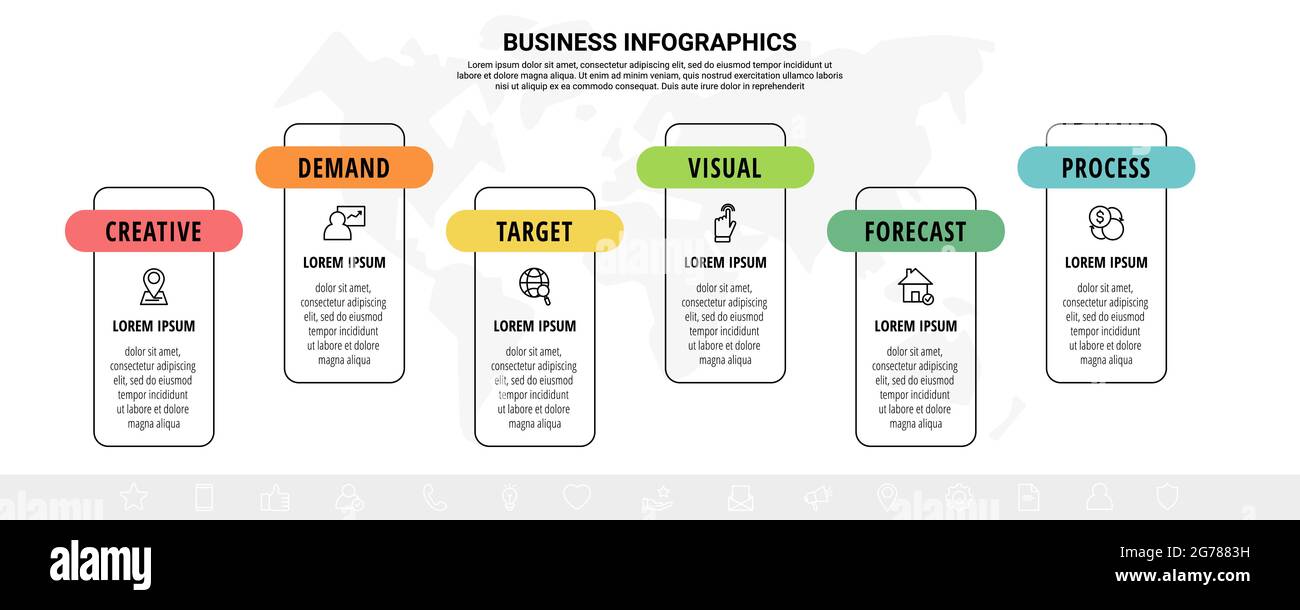 Six line rectangular elements in horizontal row. Vector modern ...