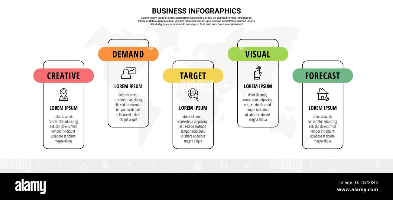 Five line rectangular elements in horizontal row. Vector modern ...