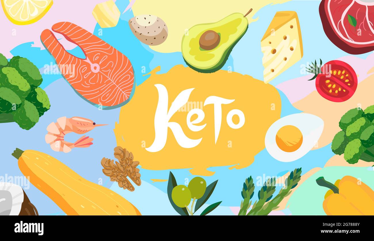 Ketogenic Diet food banner illustration. Healthy keto food - egg ...