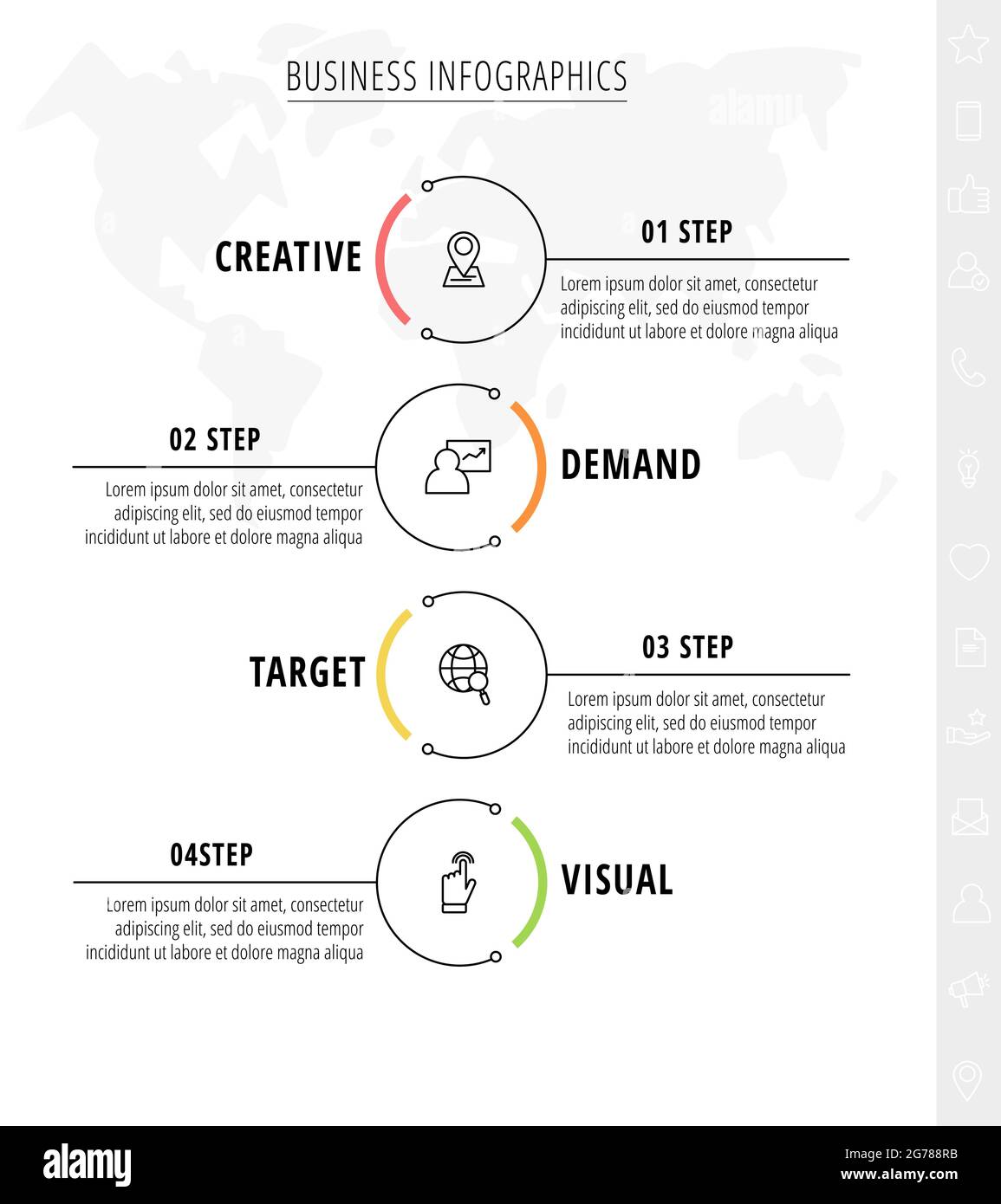 Vector minimal line infographics with circles. Business concept 4 steps by step for diagram ...