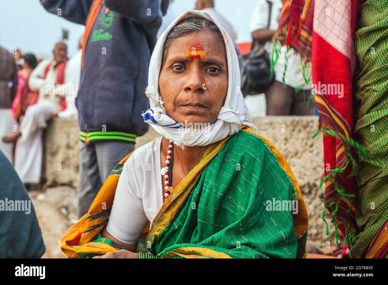 Close up portrait of thoughtful hindu Indian female waiting for sunrise ...