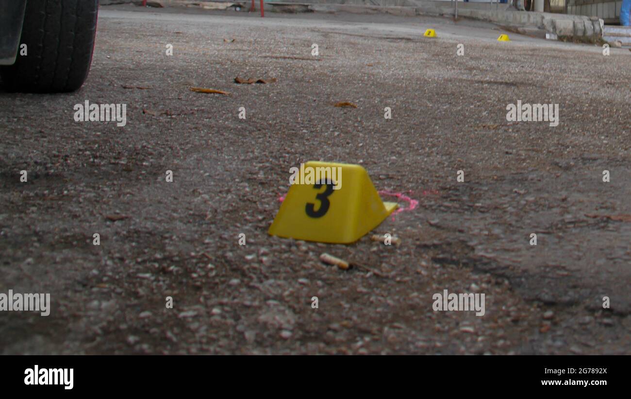 Murder crime scene markers hi-res stock photography and images - Alamy