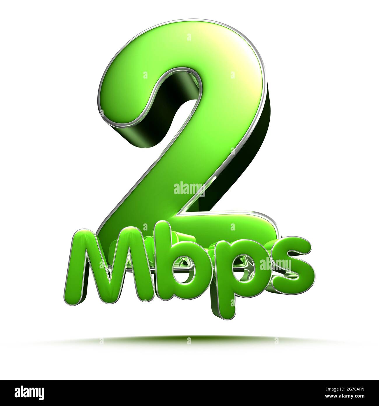 2 Mbps green 3D illustration on white background with clipping path ...