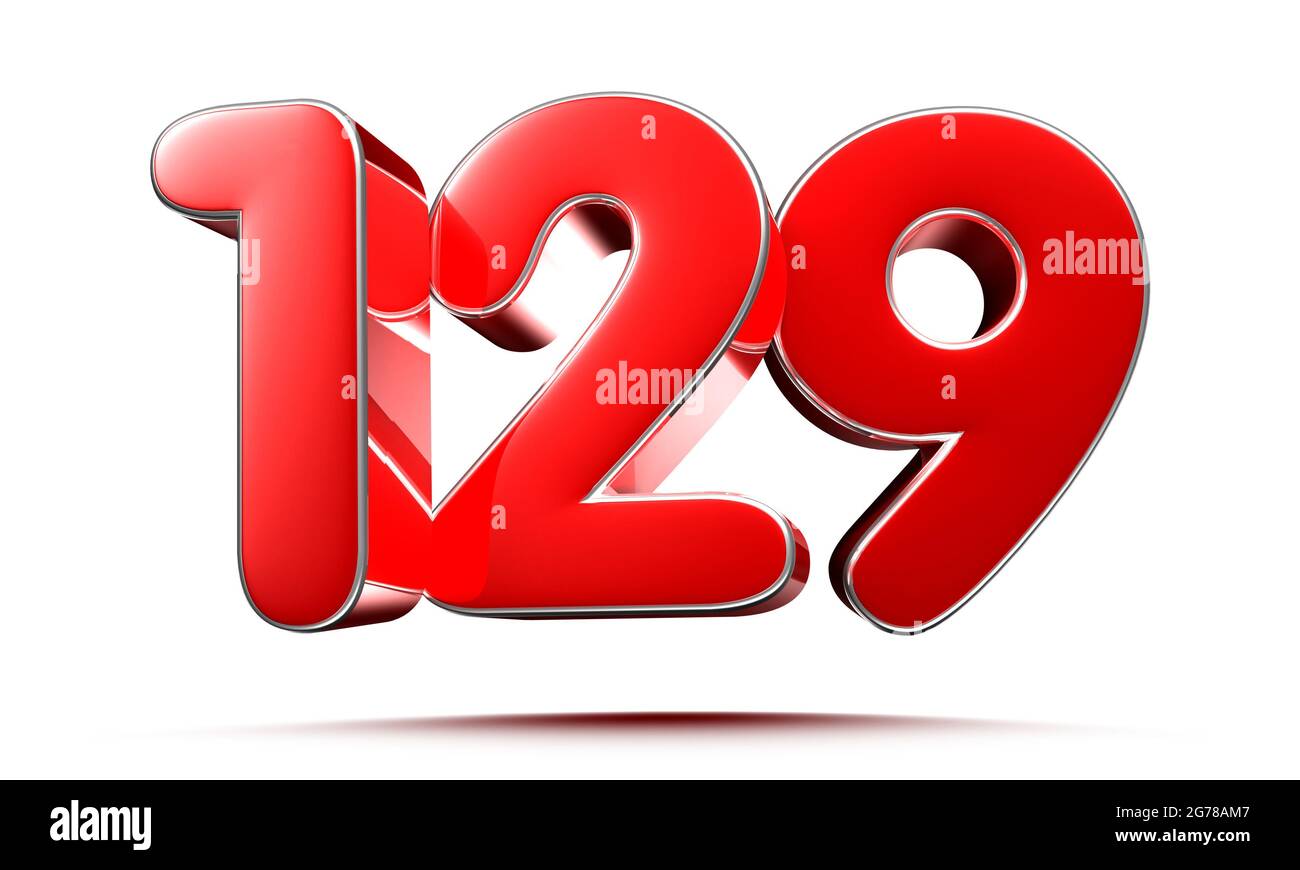 Rounded red numbers 129 on white background 3D illustration with ...