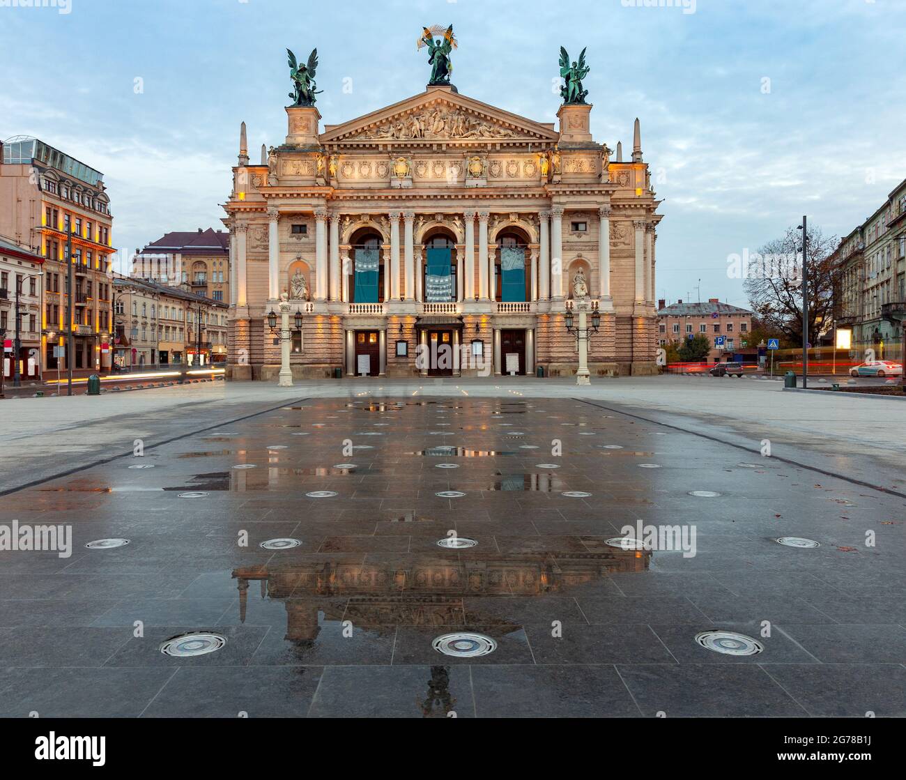 The square and the fountain near the Opera and Ballet Theater at ...