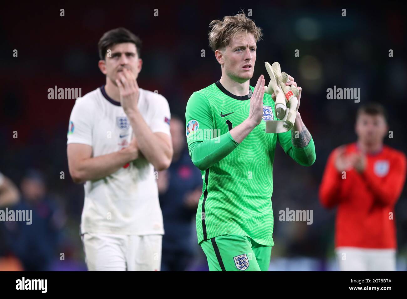 England goalkeeper Jordan Pickford appears dejected following the UEFA ...