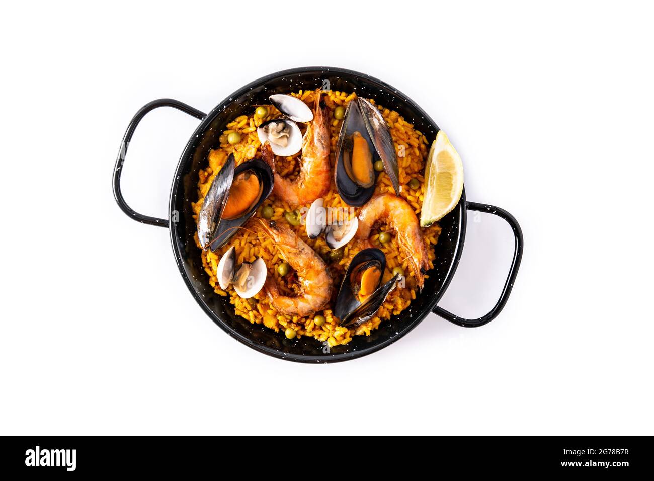 Traditional spanish seafood paella isolated on white background Stock ...