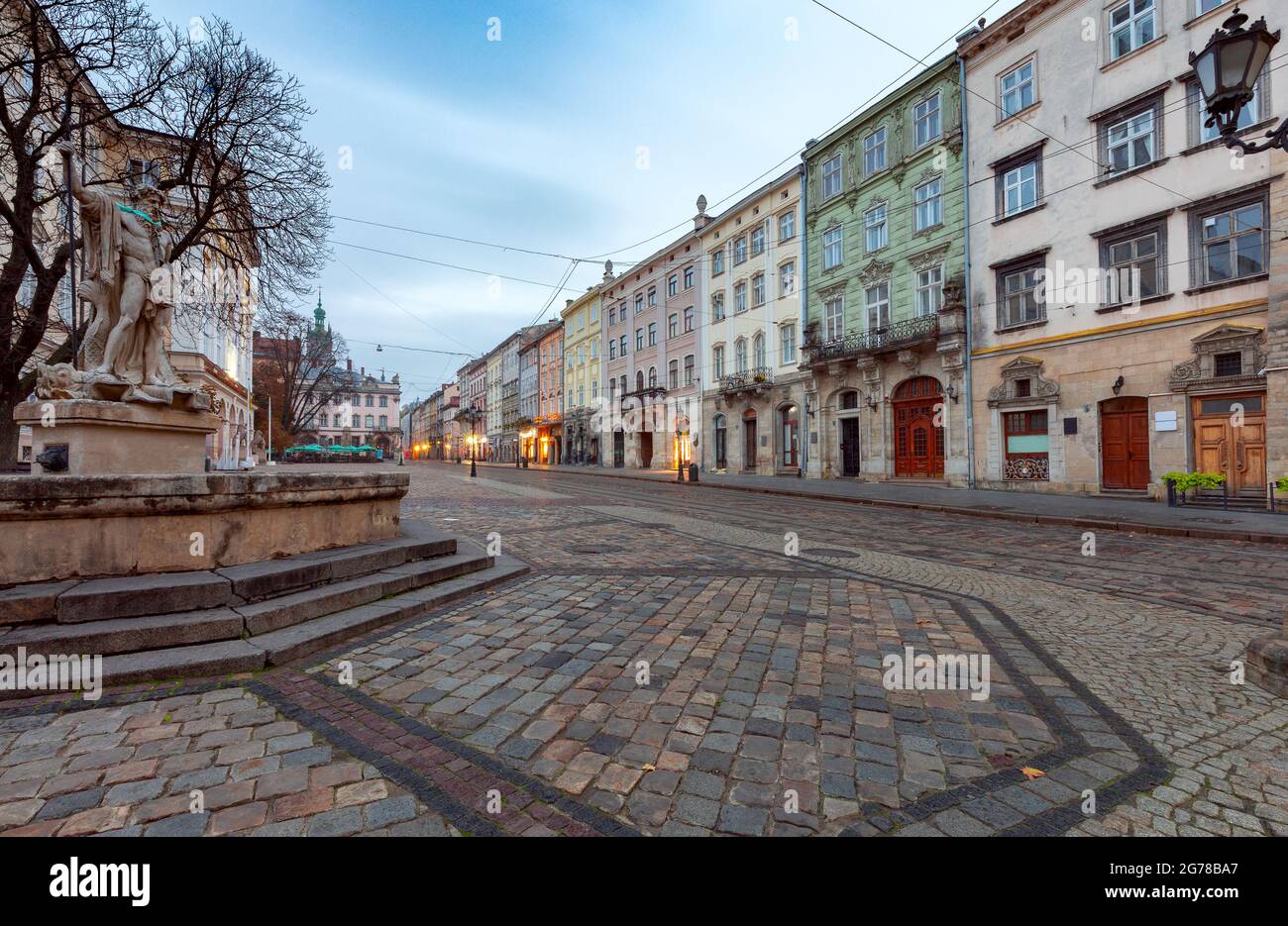 Old Town Medieval Town Hall Square in the morning. Lviv. Ukraine Stock ...
