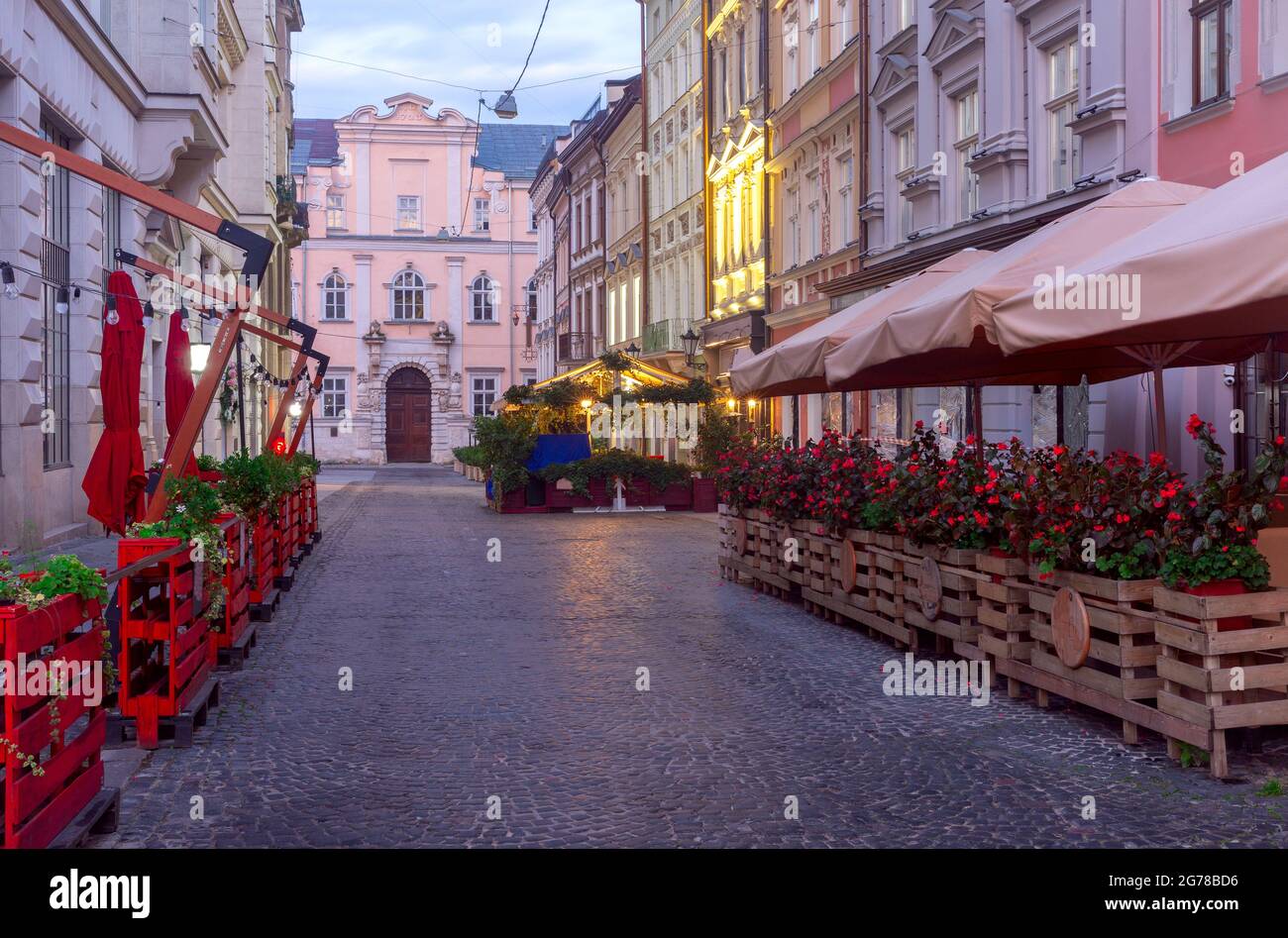 Old Town Medieval Town Hall Square in the morning. Lviv. Ukraine Stock ...