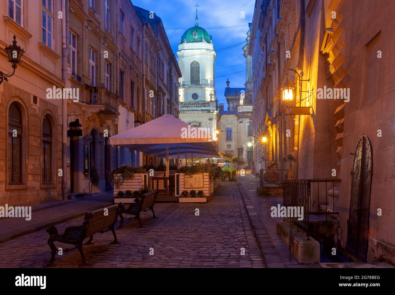 Old Town Medieval Town Hall Square in the morning. Lviv. Ukraine Stock ...