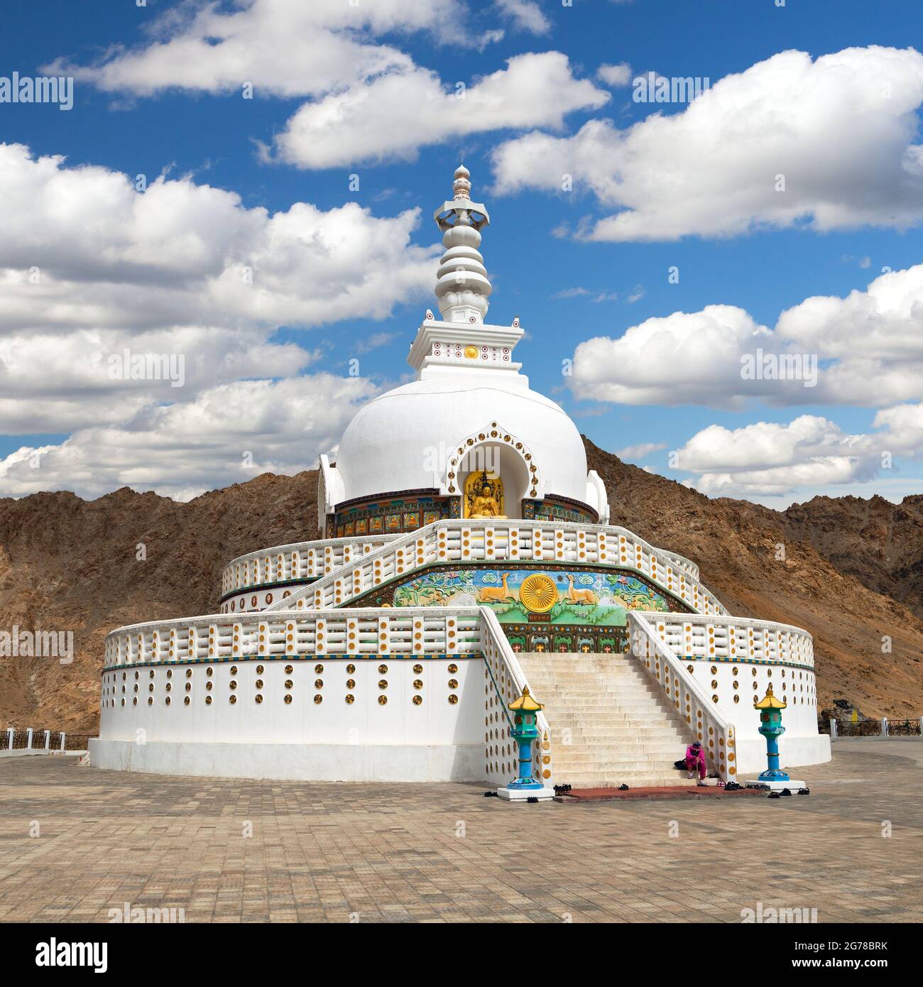View of Tall Shanti stupa with beautiful sky, the big stupa in Leh and ...