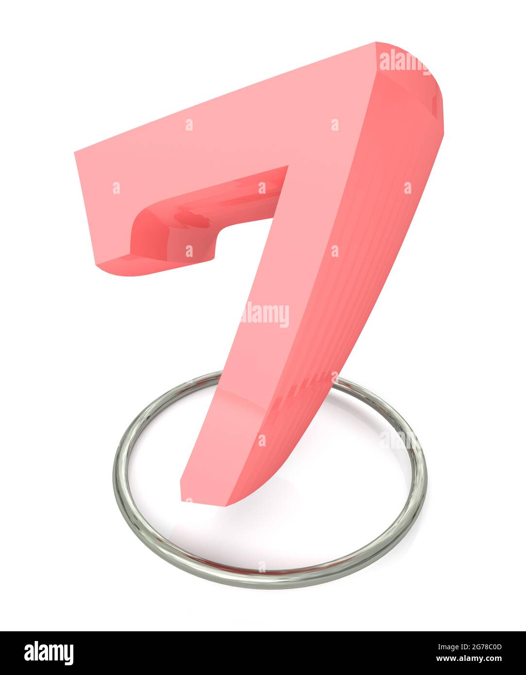 Number 7 pink over metallic circle on white background - 3D rendering ...