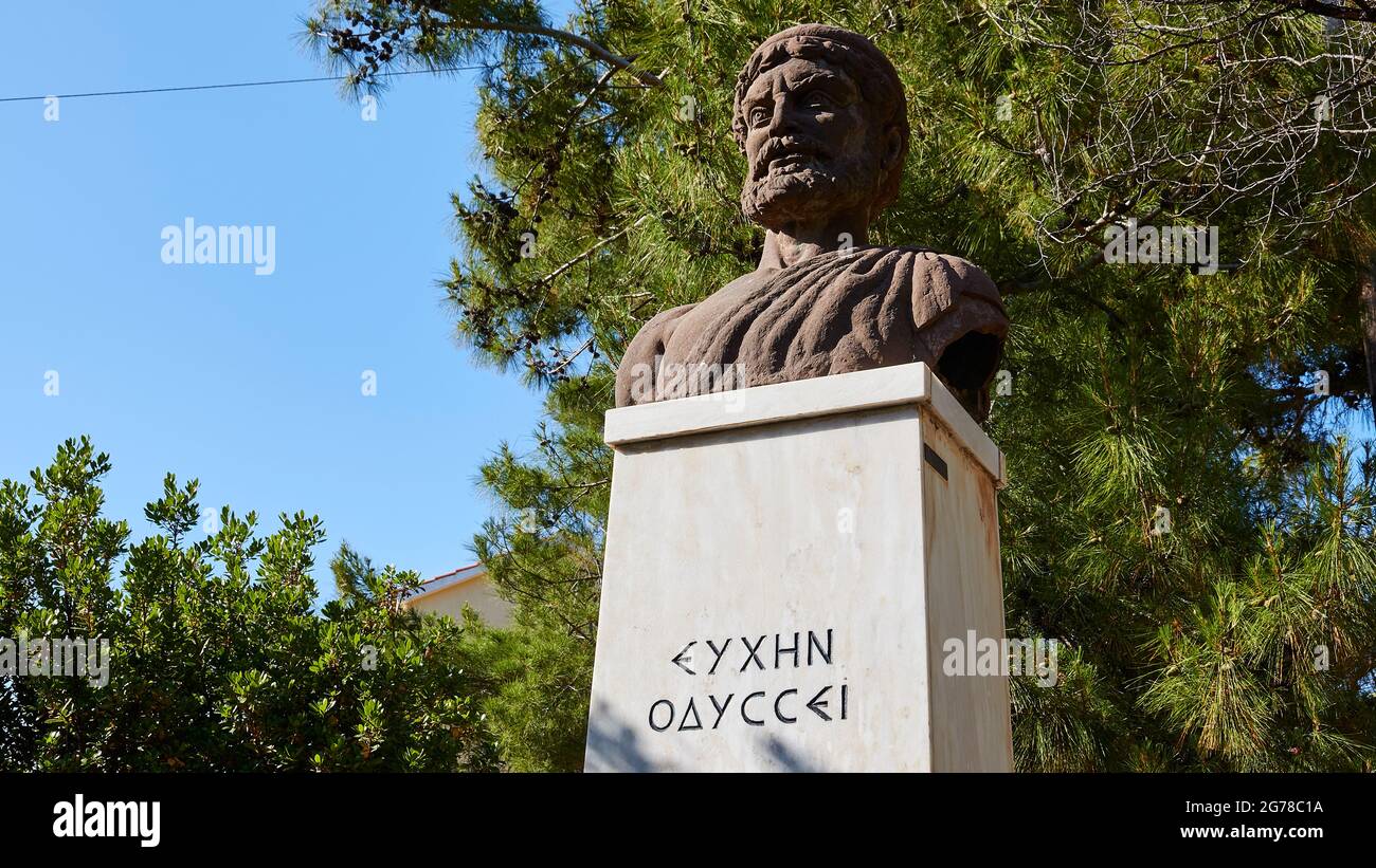 Ionian Islands, Ithaca, north, place Stavros, bust of Odysseus, bust ...