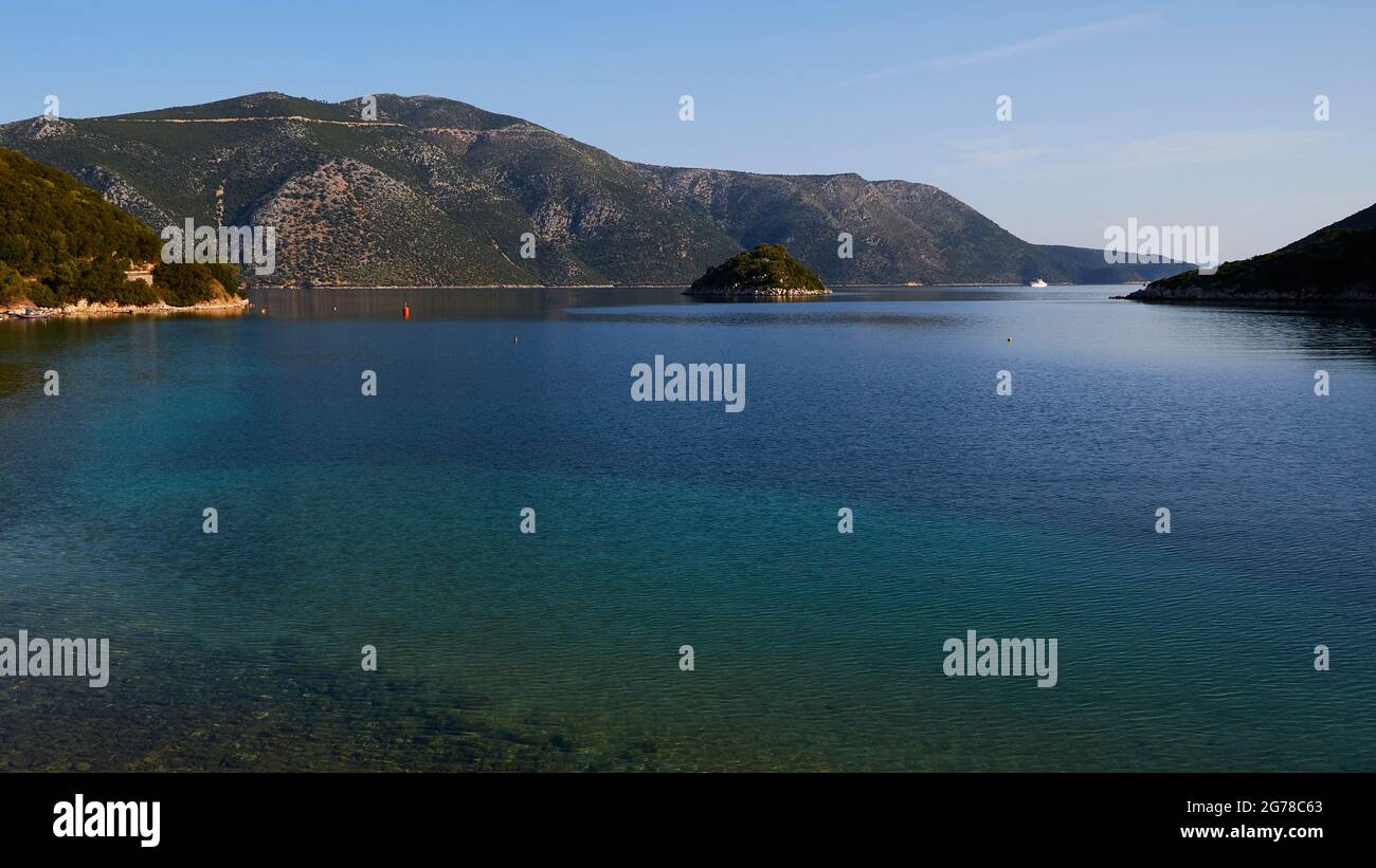Ionian islands, Ithaca, island of Ulysses, capital, Vathi, view of the ...