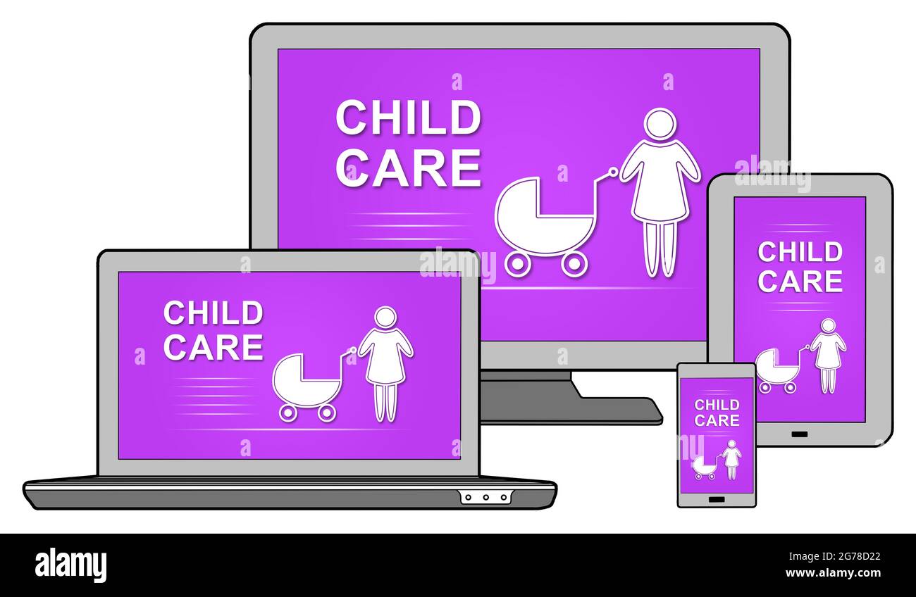 Child care concept shown on different information technology devices ...