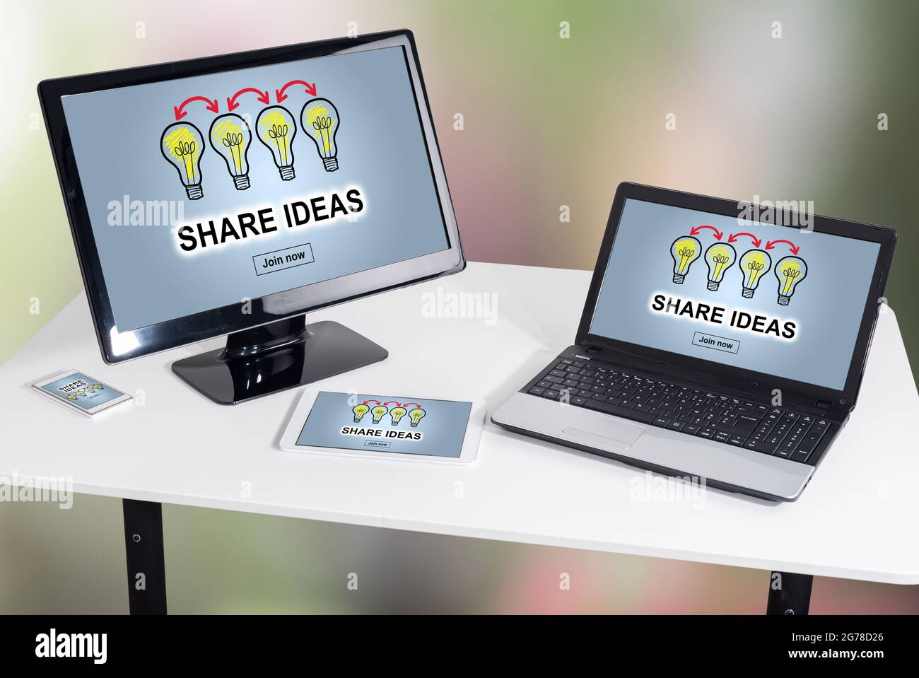 Share ideas concept shown on different information technology devices ...