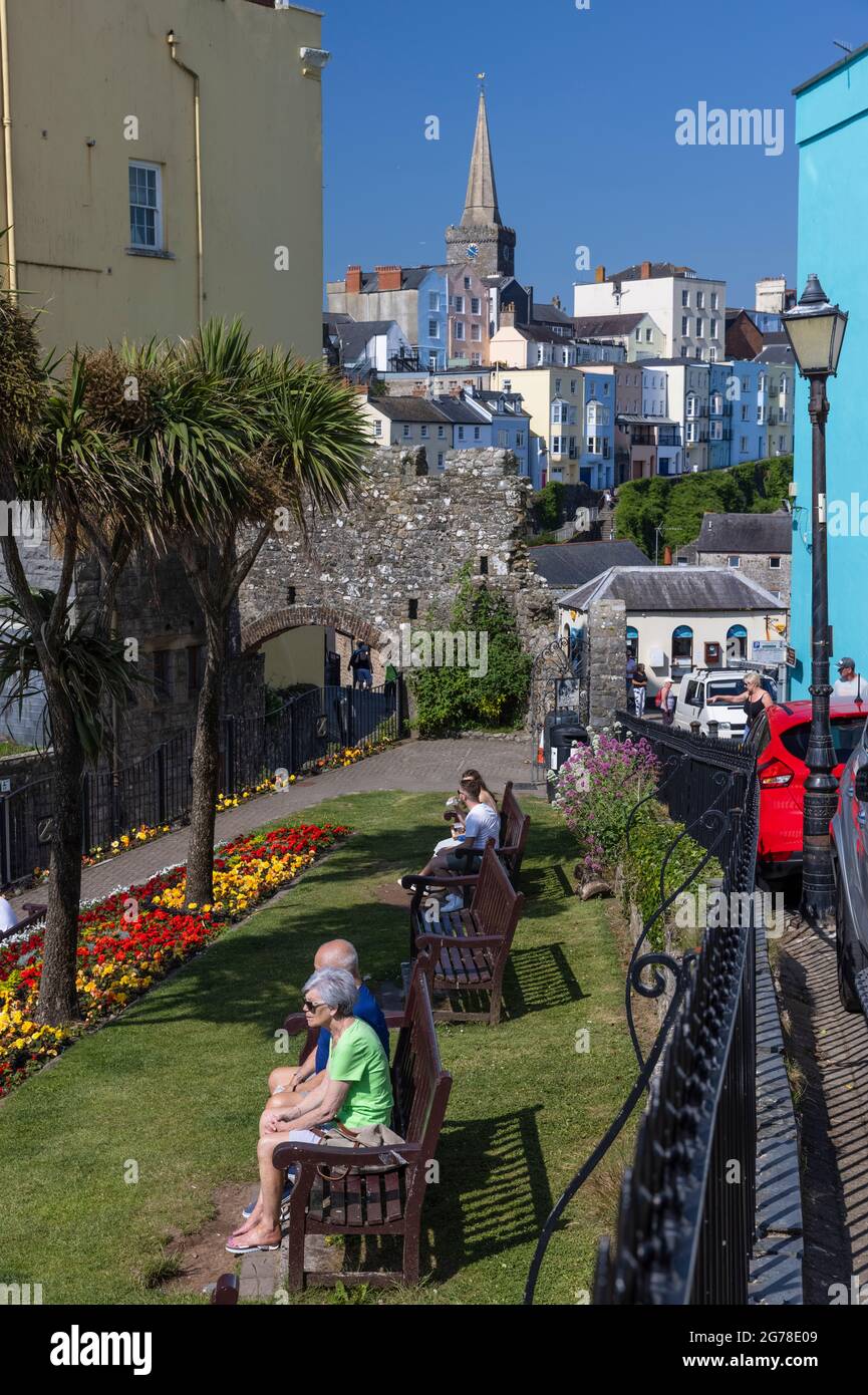 Gardens on Castle Hill, Tenby, Pembrokeshire, Wales Stock Photo - Alamy