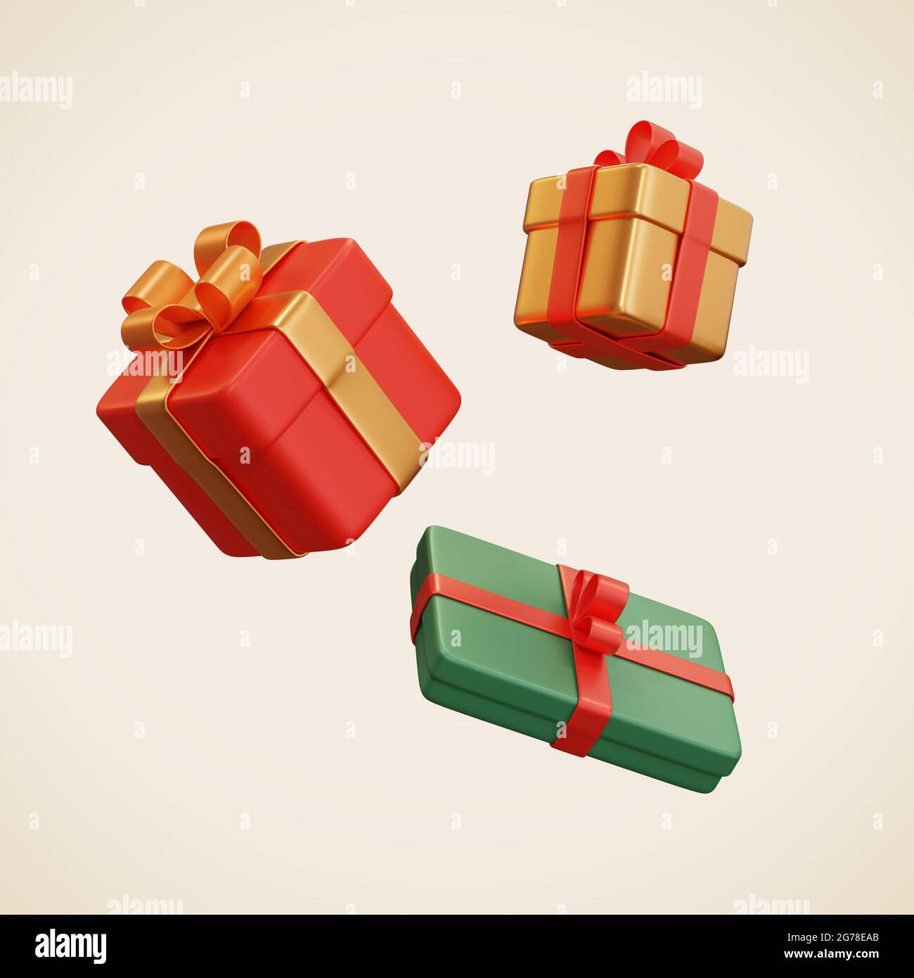 3d Christmas gift boxes. Illustration of wrapped presents floating on ...
