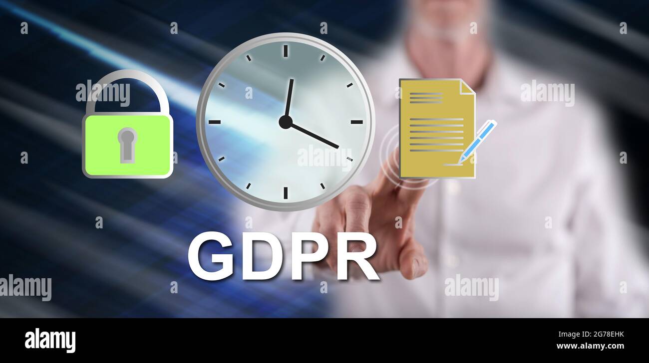 Man touching a gdpr concept on a touch screen with his finger Stock ...