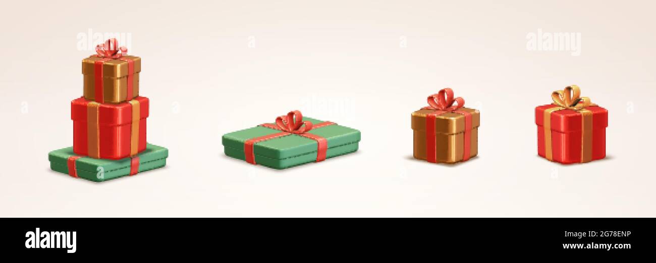 3d Christmas presents collection. Illustration of wrapped gift boxes ...