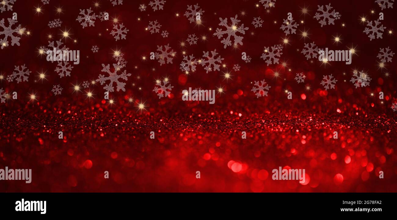 Abstract Merry Christmas card with snowflakes and bright red spangles ...