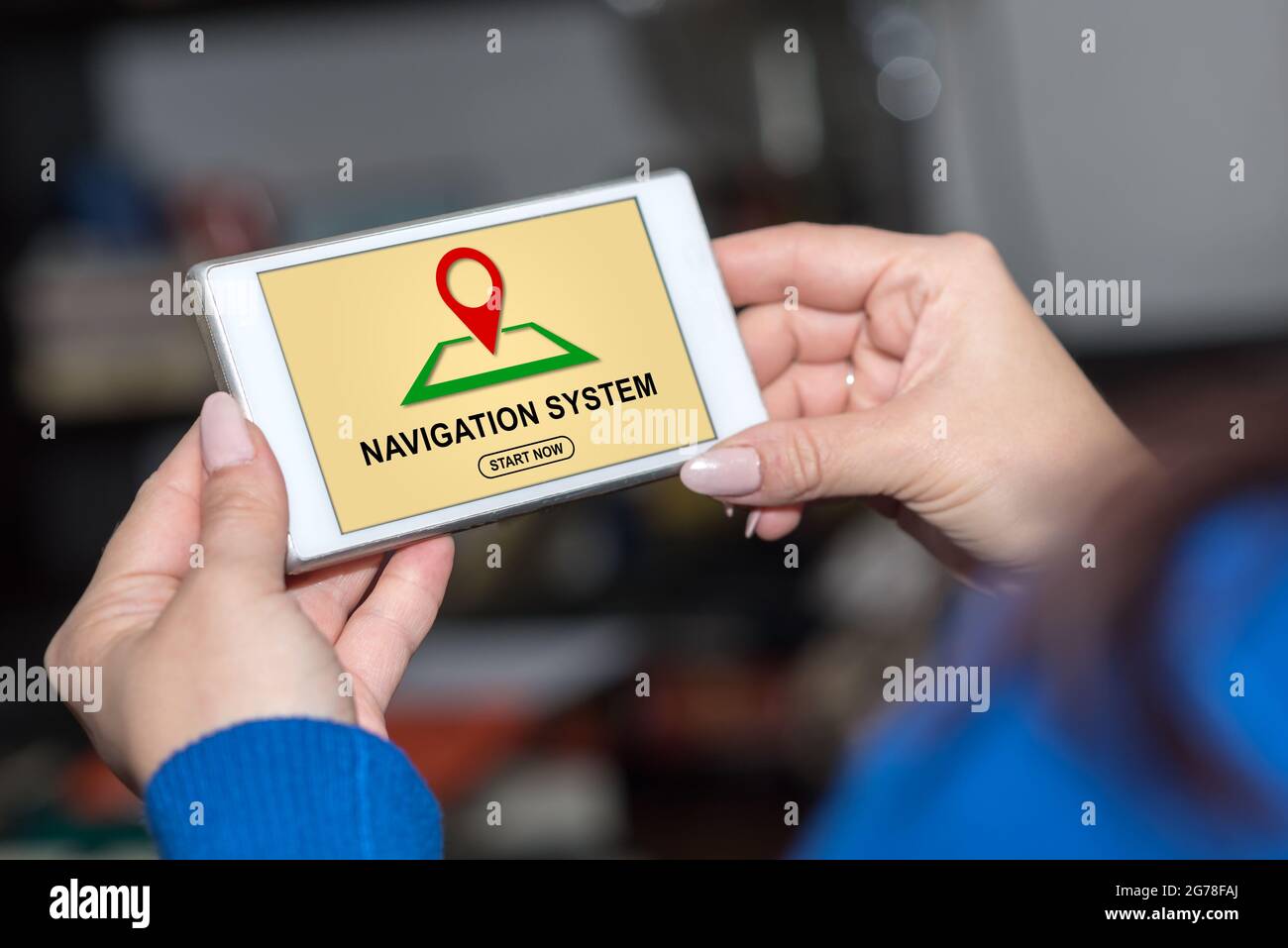 Smartphone screen displaying a navigation system concept Stock Photo ...