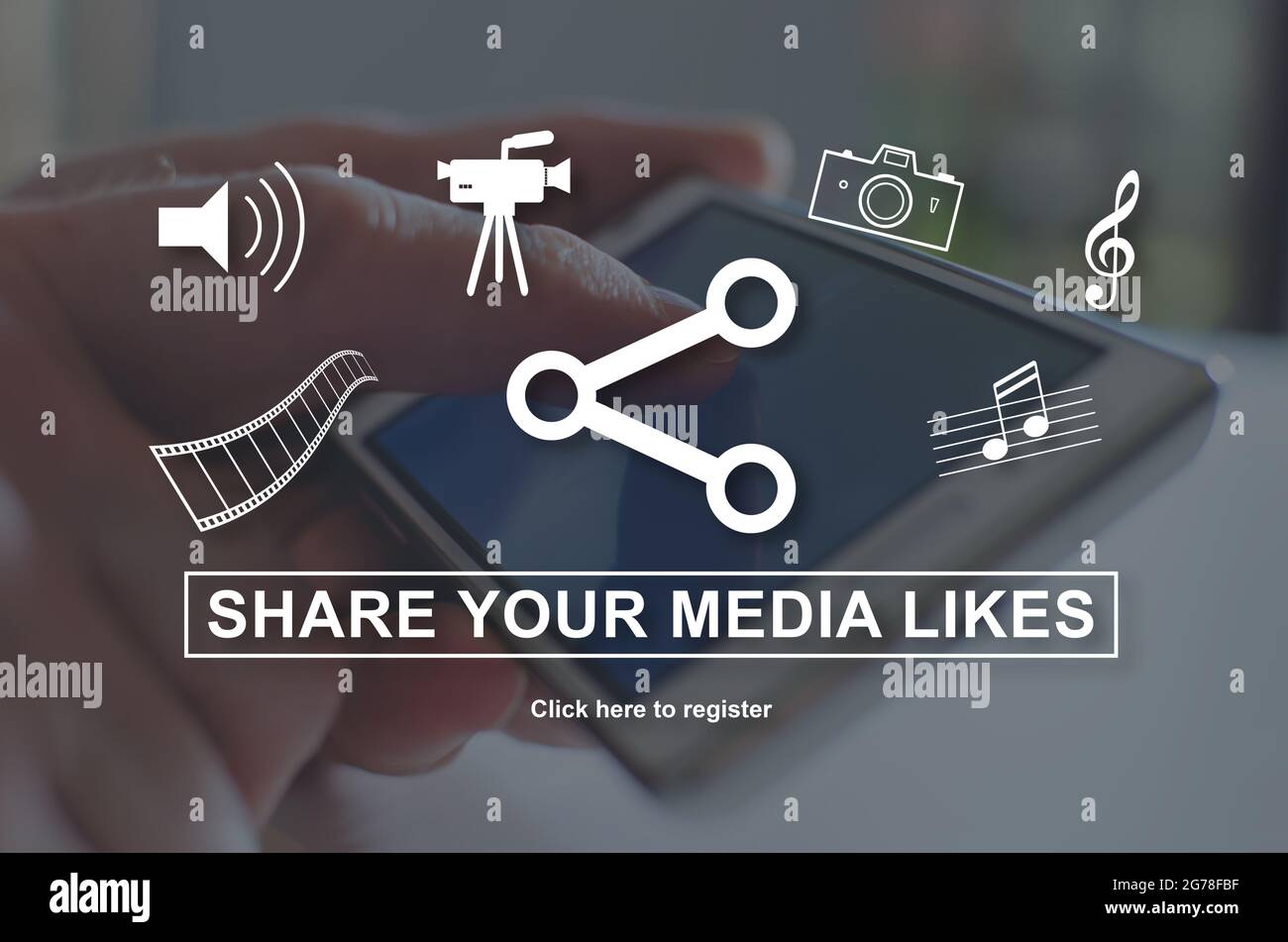 Media likes sharing concept illustrated by a picture on background ...